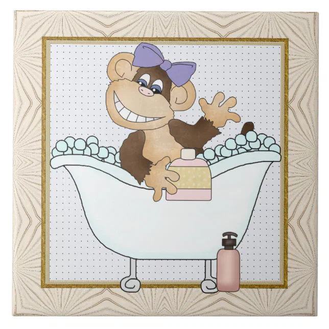Cartoon Monkey Bathroom fun tile | Zazzle