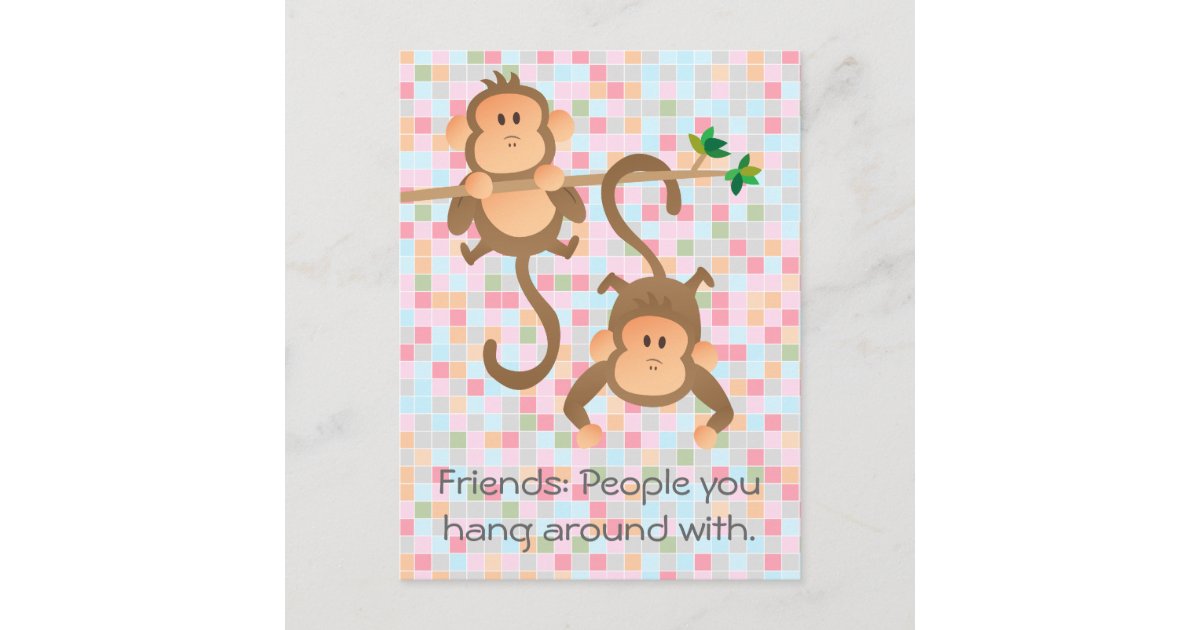 Cartoon monkeys hanging around postcard | Zazzle