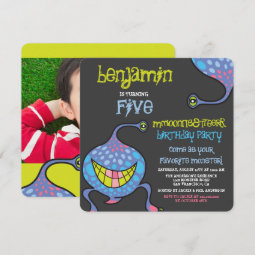 Cartoon Monster Alien Kids Birthday Party Invite | Zazzle