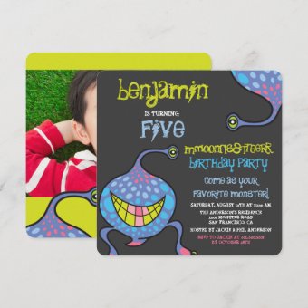 Cartoon Monster Alien Kids Birthday Party Invite | Zazzle