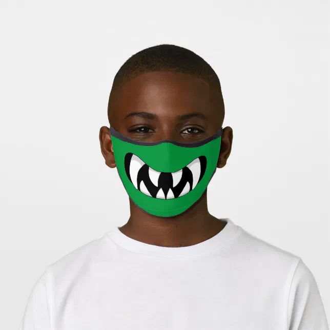 Cartoon Monster Mouth Green Premium Face Mask | Zazzle