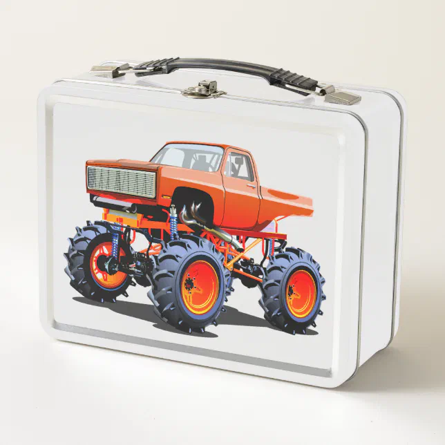 Cartoon monster truck metal lunch box | Zazzle