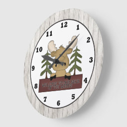 Cartoon Moose cabin wall clock | Zazzle