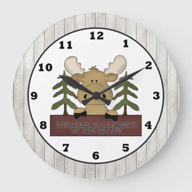 Cartoon Moose cabin wall clock | Zazzle