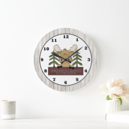 Cartoon Moose cabin wall clock | Zazzle