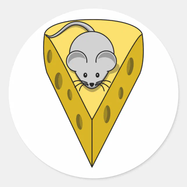 Cartoon Mouse on a Wedge of Swiss Cheese Classic Round Sticker | Zazzle