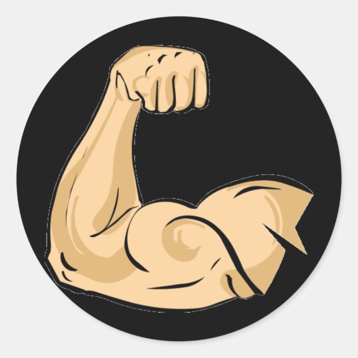 CARTOON MUSCLES MAN strong arm biceps athletic pow Classic Round ...
