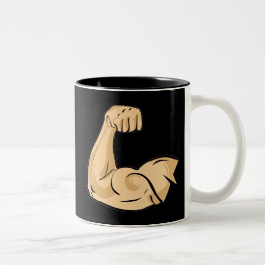 CARTOON MUSCLES MAN strong arm biceps athletic pow Two-Tone Coffee Mug ...