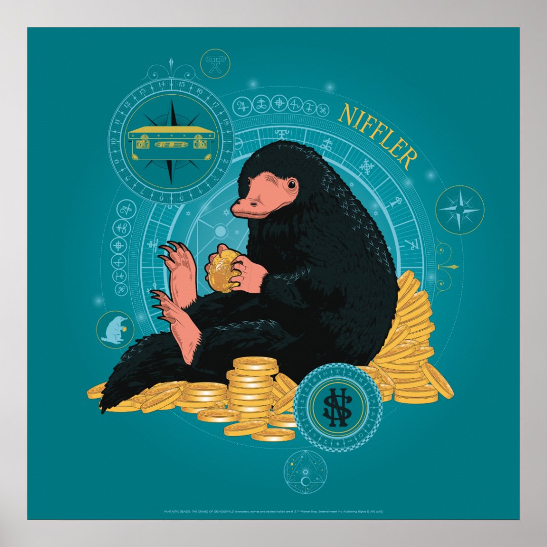 Cartoon NIFFLER™ With Gold Coins Poster | Zazzle