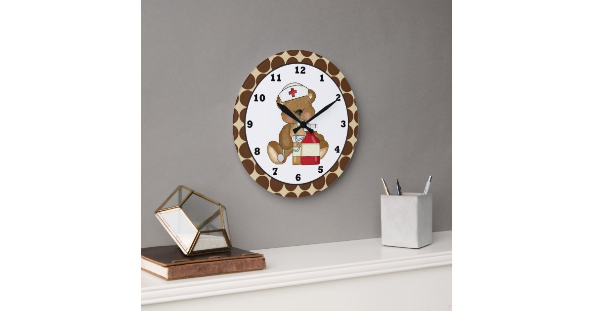 cartoon nurse bear wall clock | Zazzle
