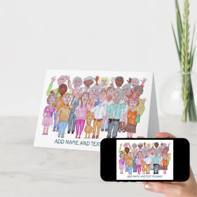 Cartoon of Sad People Waving Goodbye Card | Zazzle