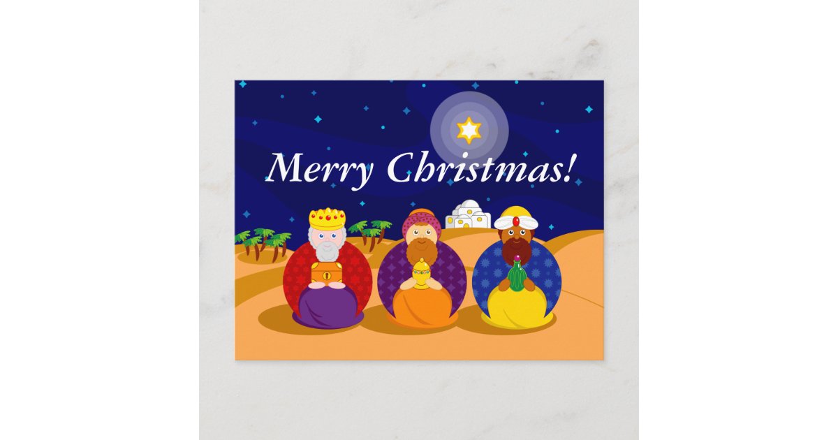 Cartoon of "The Three Kings" / "Three Wise Men", Holiday Postcard | Zazzle