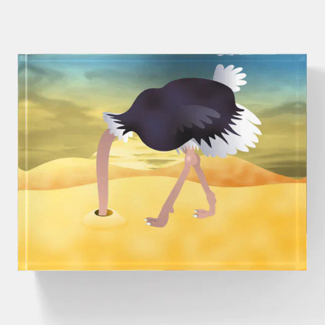 Cartoon Ostrich With Head In Sand Paperweight | Zazzle