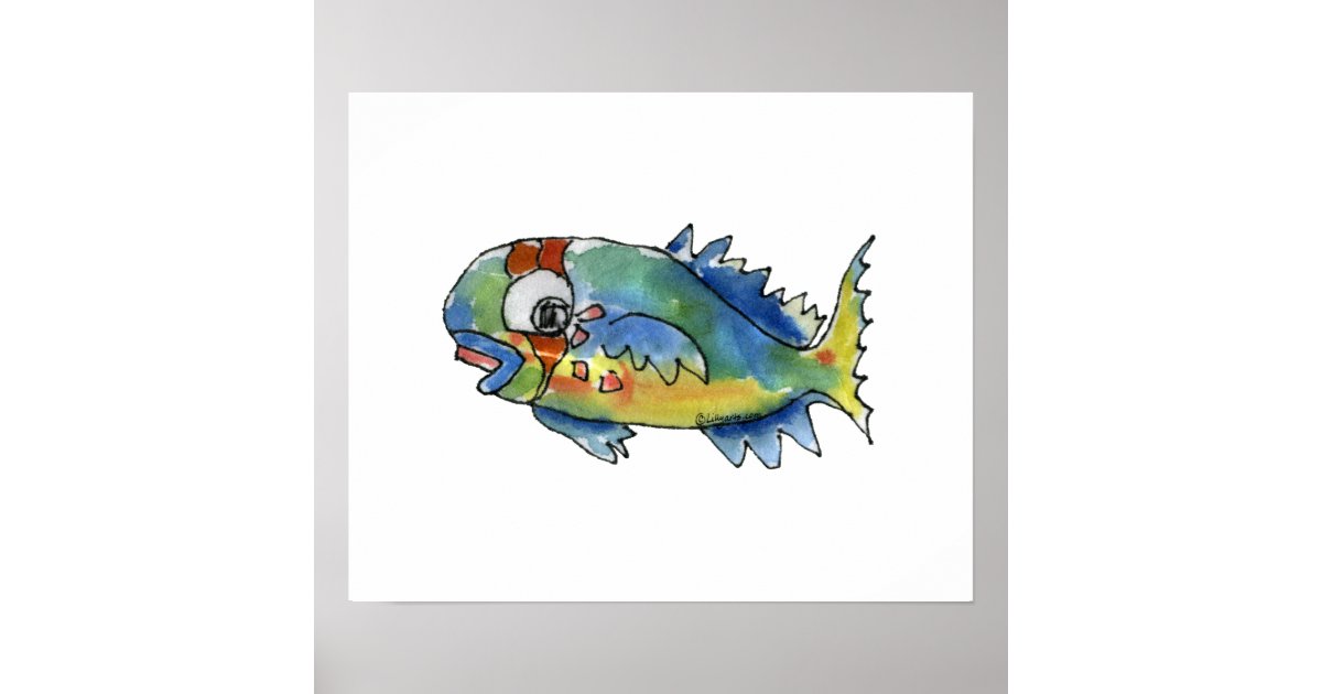 Cartoon Parrot Fish Children's Wall Art Poster | Zazzle