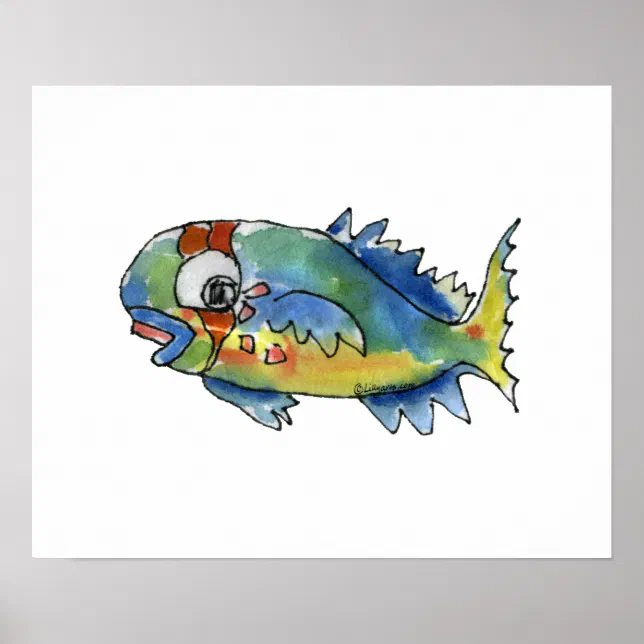 Cartoon Parrot Fish Children's Wall Art Poster | Zazzle