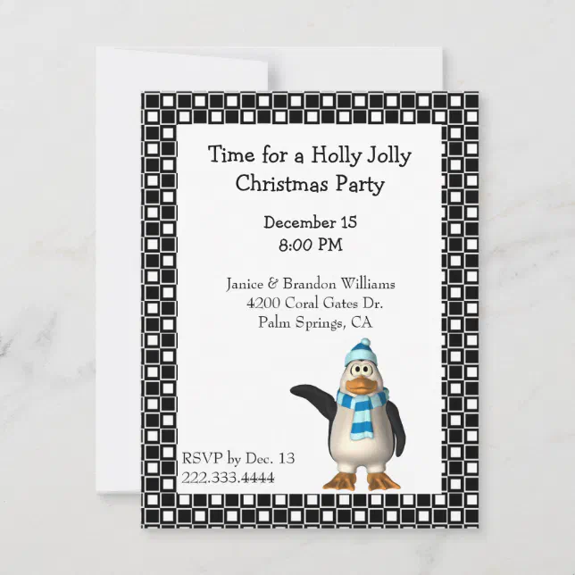 Cartoon Penguin Christmas Invitation | Zazzle