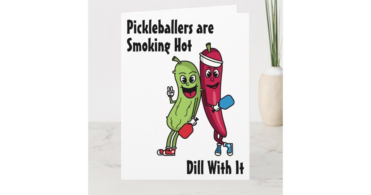 Cartoon Pickle and Pepper Smoking Hot Pickleball Card | Zazzle