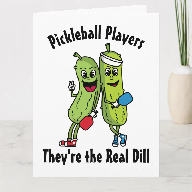 Cartoon Pickles Pickleball Players Pickleball Team Card | Zazzle