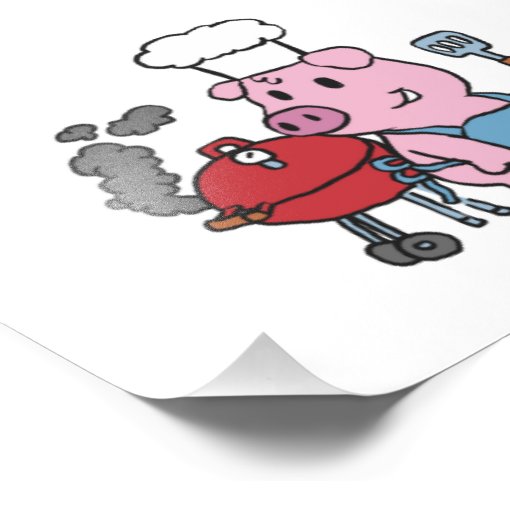 Cartoon pig making bbq | choose background color photo print | Zazzle