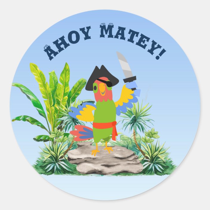 Cartoon Pirate, "Ahoy Matey" Classic Round Sticker | Zazzle.com