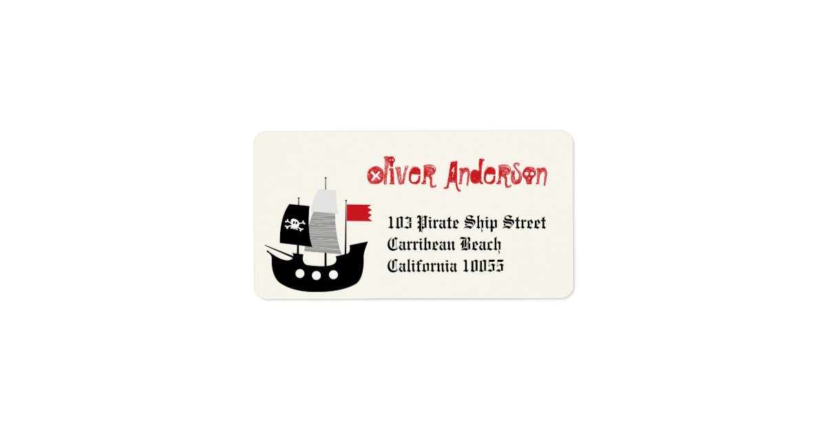 Cartoon Pirate Ship & Skeleton Birthday Labels | Zazzle