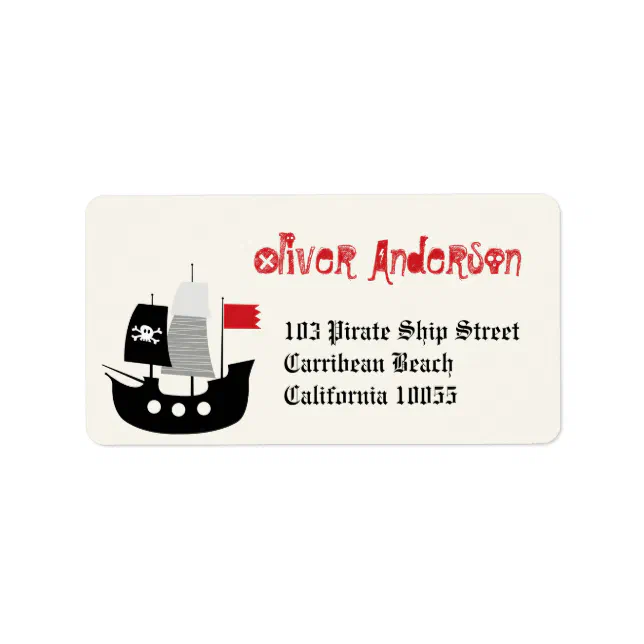 Cartoon Pirate Ship & Skeleton Birthday Labels | Zazzle