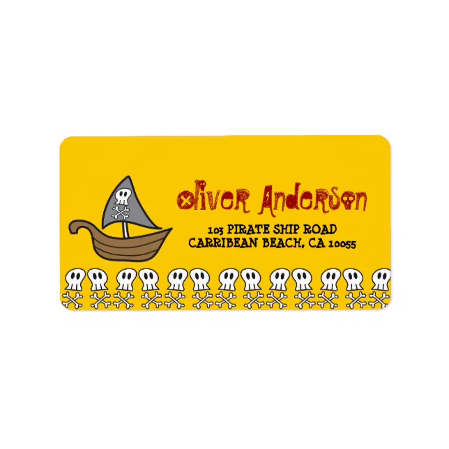 Cartoon Pirate Ship, Skulls & Bones Address Labels | Zazzle