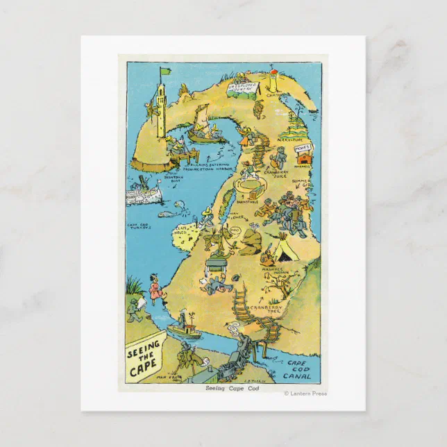 Cartoon Points of Interest on Cape Cod Postcard | Zazzle