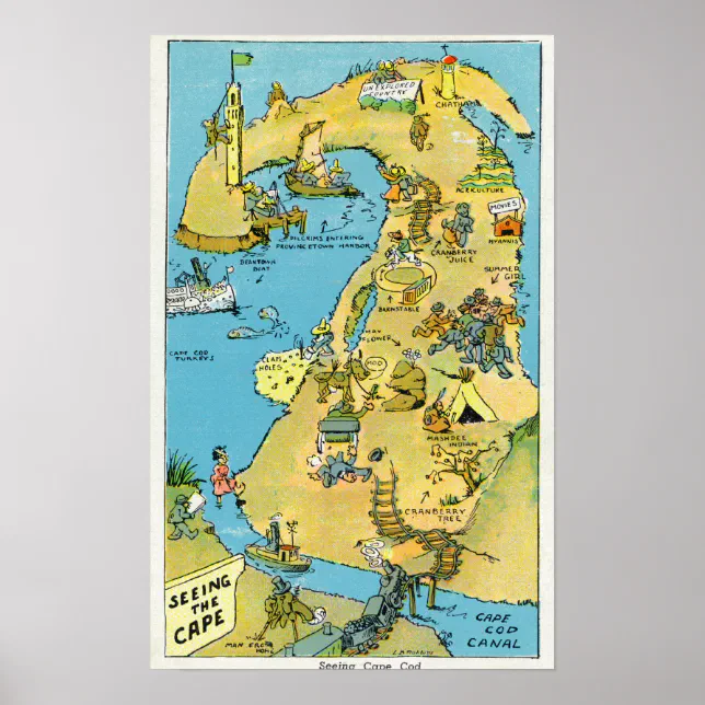 Cartoon Points of Interest on Cape Cod Poster | Zazzle