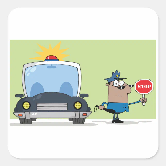 Cartoon Police Officer Stop Sign Square Sticker | Zazzle