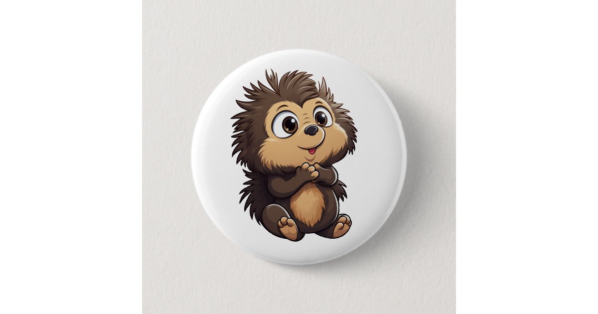 Cartoon porcupine illustration button | Zazzle