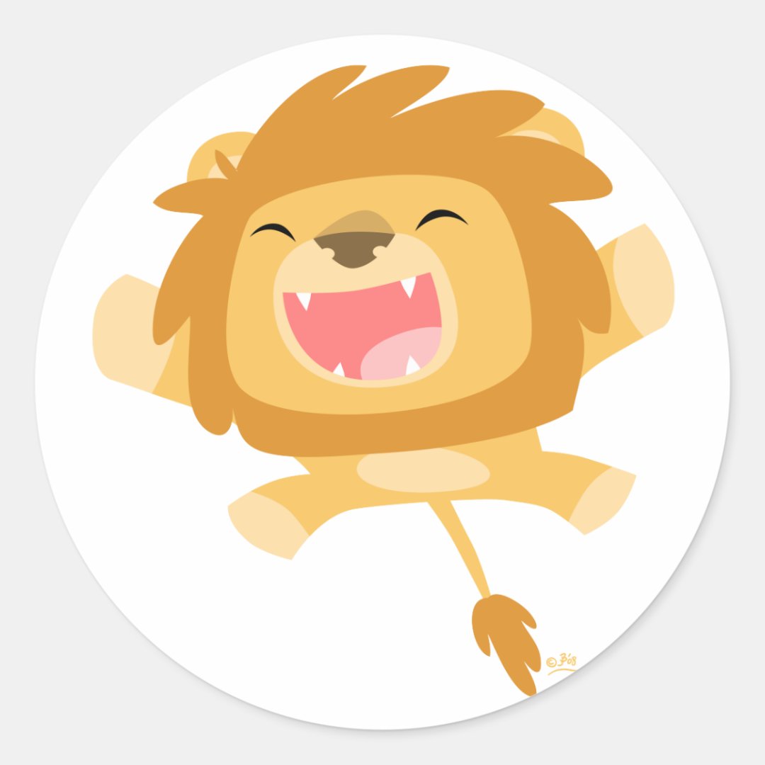 Cartoon Pouncing Lion round sticker | Zazzle