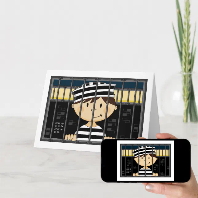 Cartoon Prisoner in Jail Cell Card | Zazzle