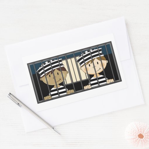 Cartoon Prisoners in Jail Cell Rectangular Sticker | Zazzle