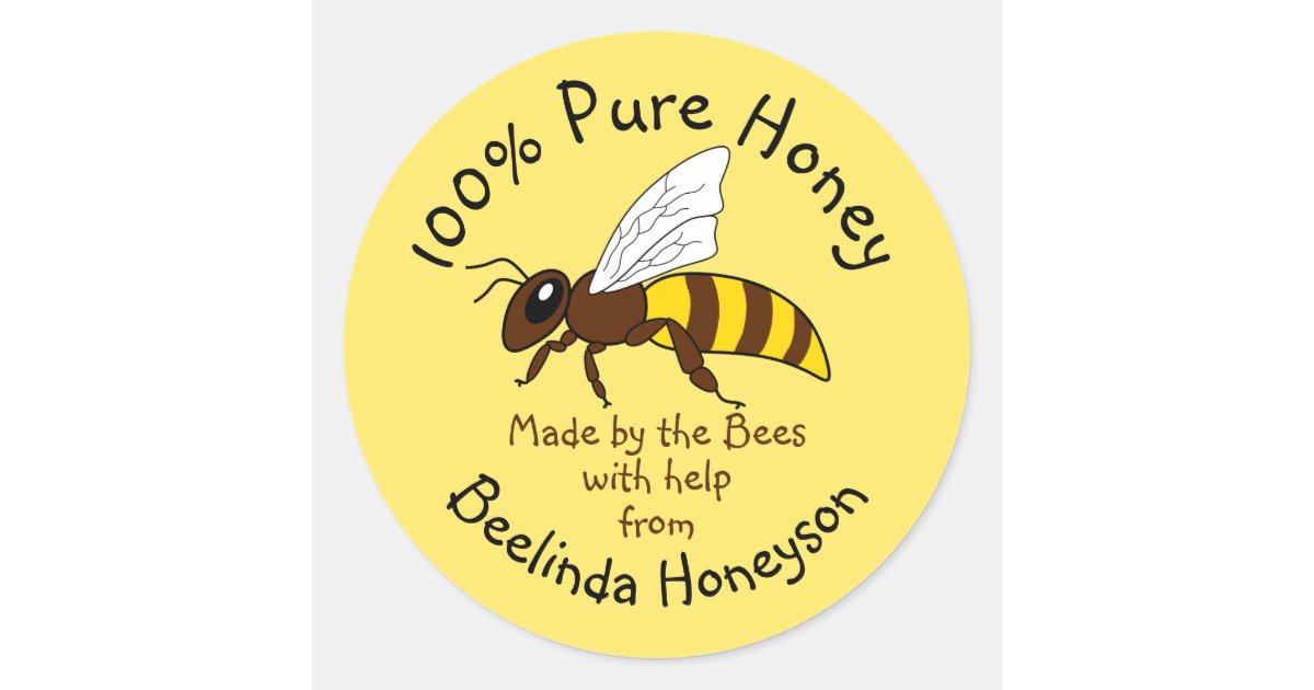 Cartoon Pure Honey Jar Label Stickers | Zazzle