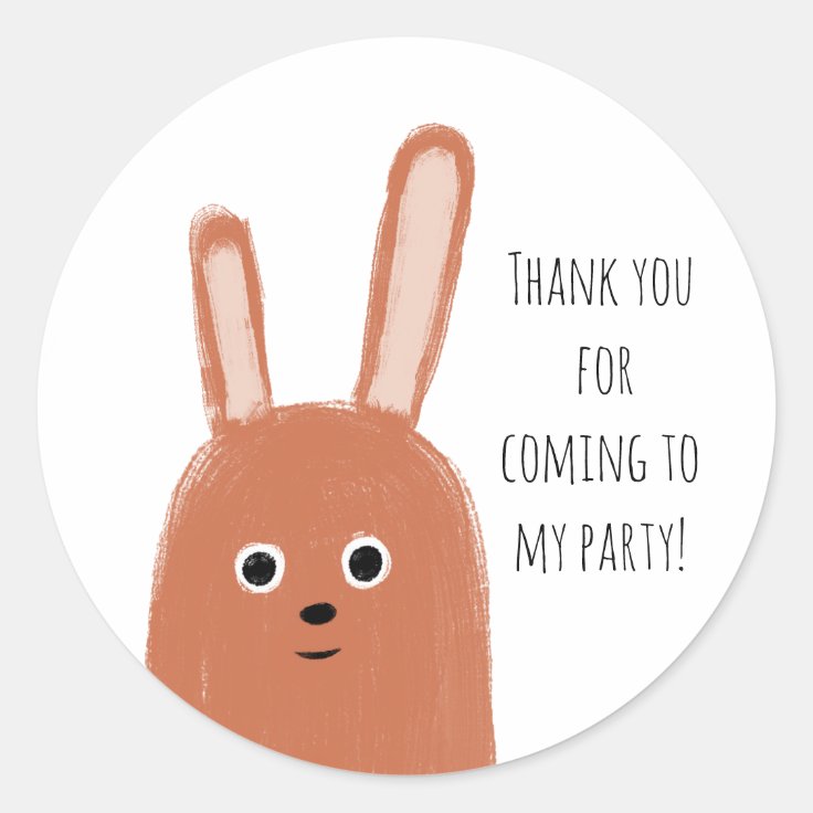 Cartoon Rabbit Thank You Party Classic Round Sticker | Zazzle