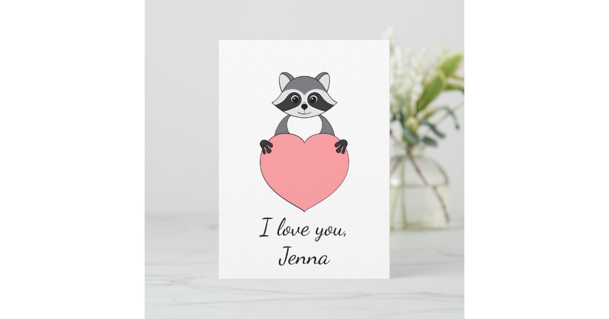 Cartoon Raccoon in love Valentine Holiday Card | Zazzle
