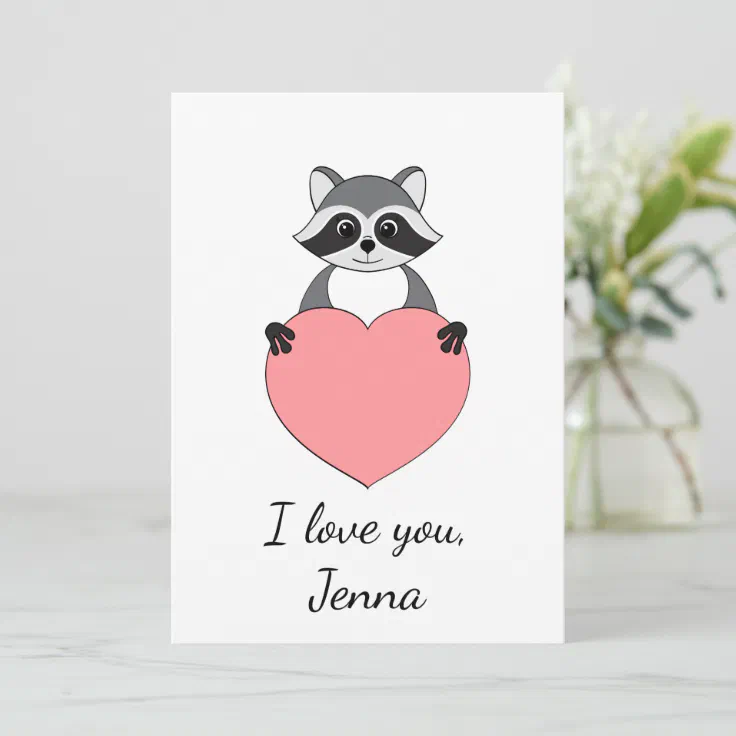 Cartoon Raccoon in love Valentine Holiday Card | Zazzle