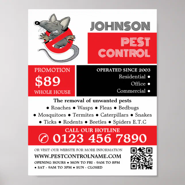 Cartoon Rat Logo - Pest Control Advertising Poster | Zazzle
