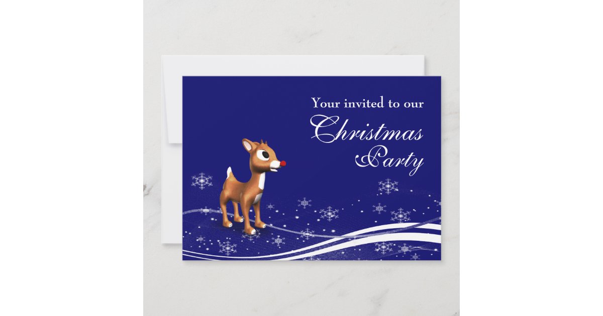 Cartoon Reindeer Christmas Party Invitation | Zazzle