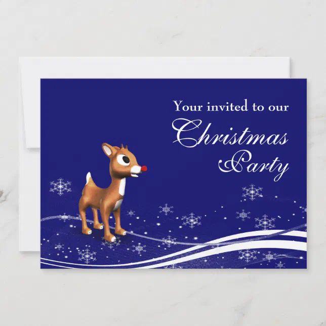 Cartoon Reindeer Christmas Party Invitation | Zazzle