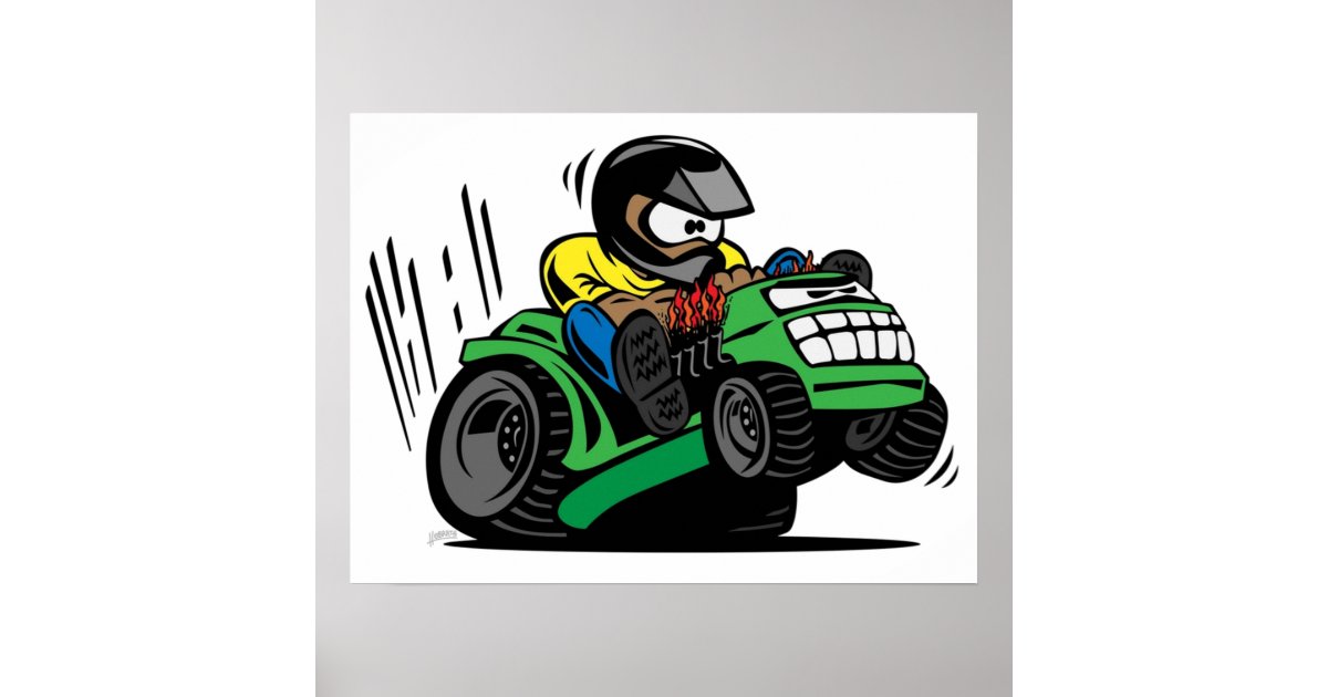 Cartoon Riding Lawnmower Tractor Poster | Zazzle