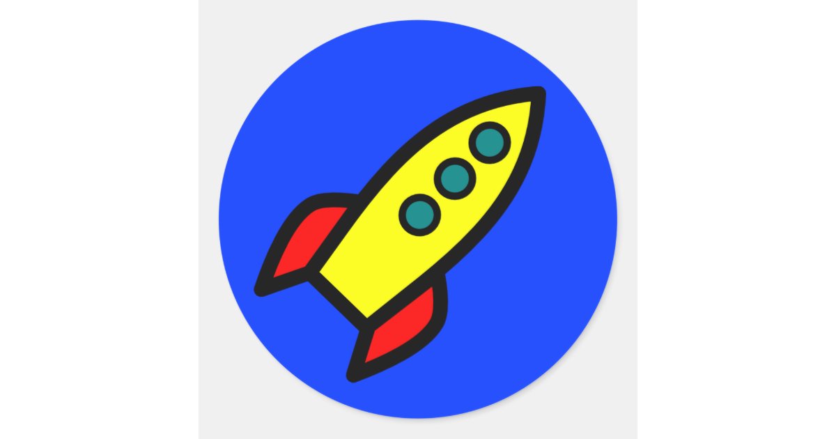 Cartoon Rocket Ship Classic Round Sticker | Zazzle