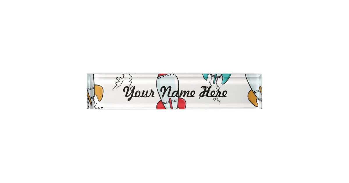 Cartoon Rocket Ship Pattern Nameplate | Zazzle