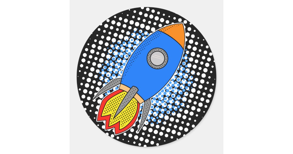 Cartoon Rocket With Halftones Galaxy Classic Round Sticker | Zazzle
