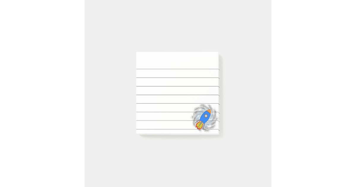 Cartoon Rocket With Halftones Galaxy Lined 3x3 Post-it Notes | Zazzle