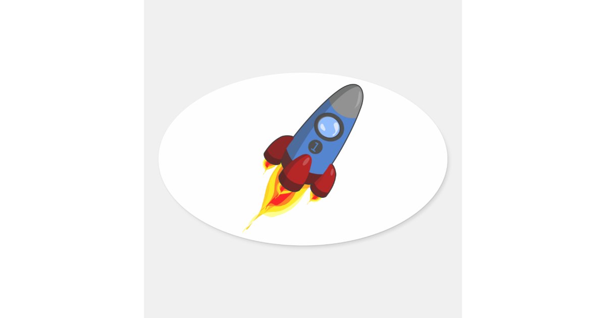 Cartoon Rocketship Oval Sticker | Zazzle