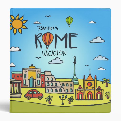 Cartoon Rome Vacation Scrapbook Album 3 Ring Binder | Zazzle