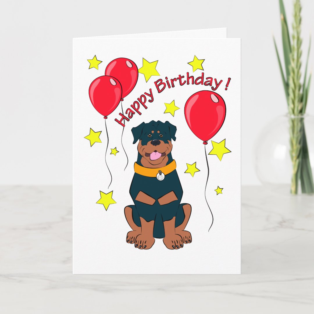 Cartoon rottweiler birthday card | Zazzle