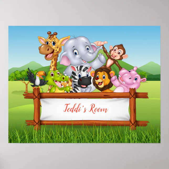 Cartoon safari animals poster | Zazzle